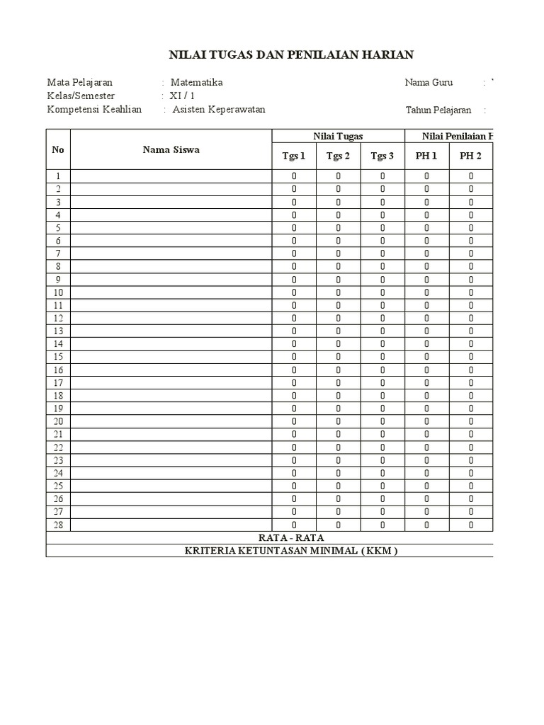 Format Nilai Tugas Dan Penilaian Harian | PDF