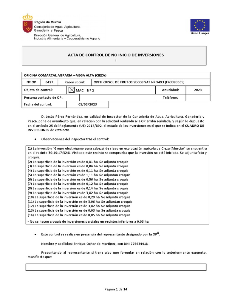 Acta de Cni 427 Crisol de Frutos Secos Sat #9493. Mac2 2023 | PDF