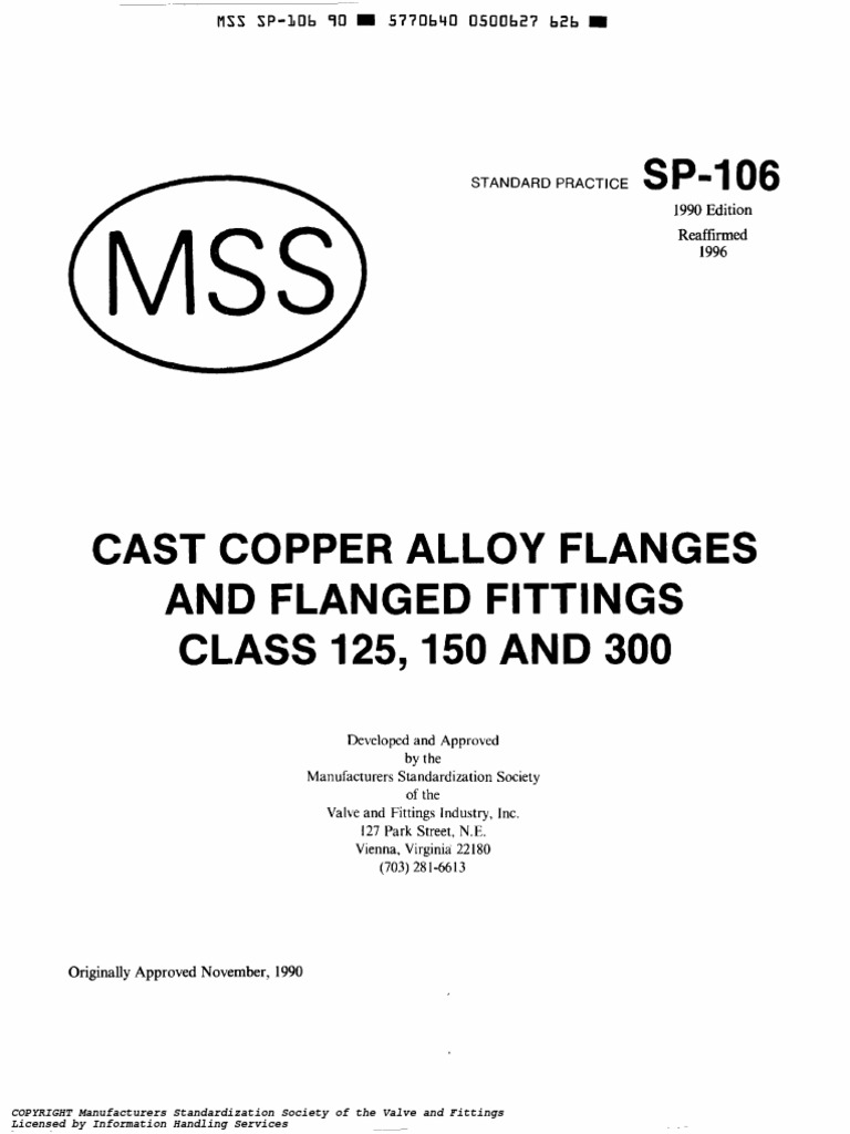 MSS-SP-106 (1990) | PDF | Pipe (Fluid Conveyance) | Screw