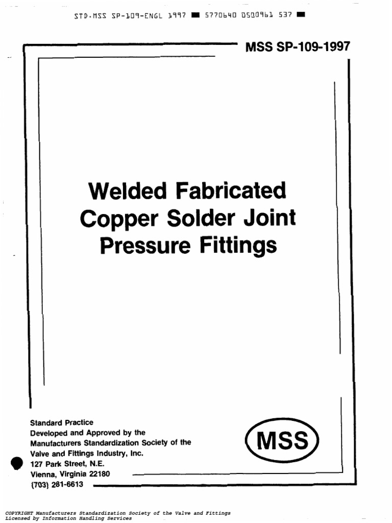 MSS-SP-109 (1997) | PDF | Pipe (Fluid Conveyance) | Valve