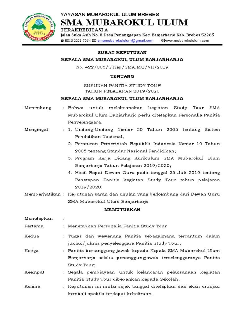 SK Susunan Panitia Study Tour | PDF