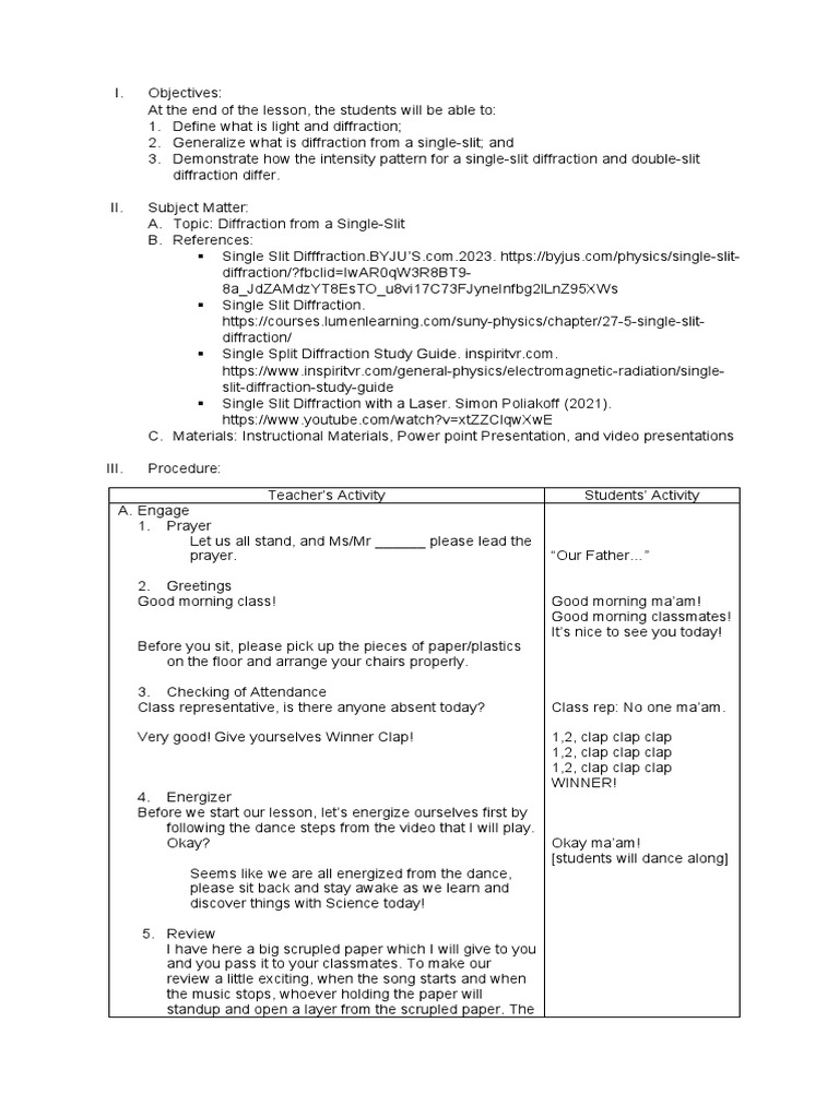 Lesson Plan | PDF | Diffraction | Light