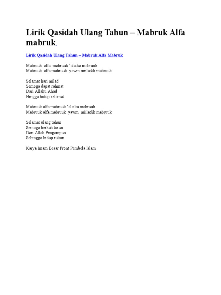 Lirik Qasidah Ulang Tahun | PDF