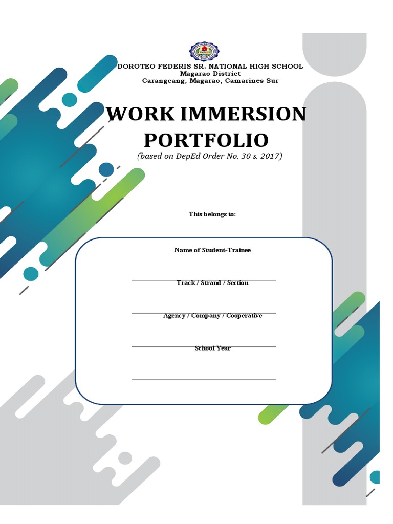 WORK IMMERSION PORTFOLIO Based On DepEd | PDF | Teachers | Business Process