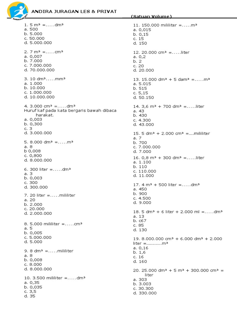 Soal Konversi Satuan Volume | PDF