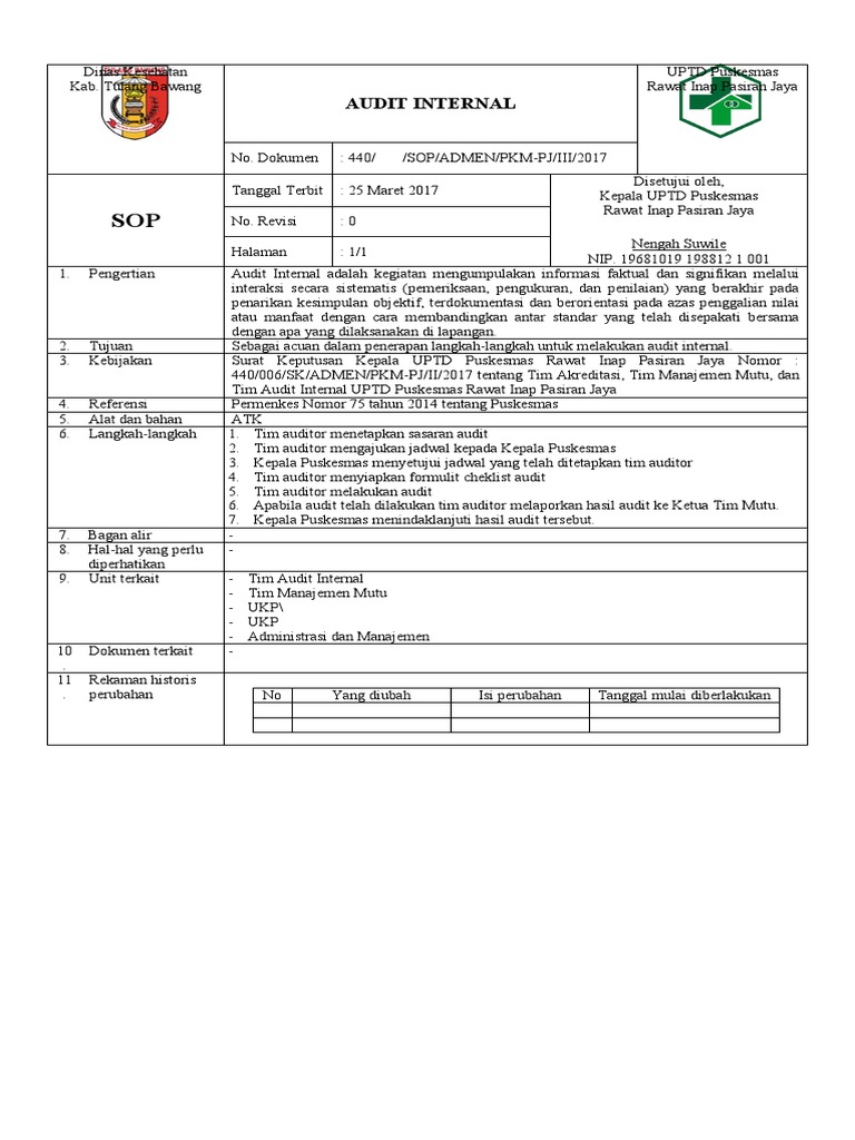 SOP Audit Internal | PDF
