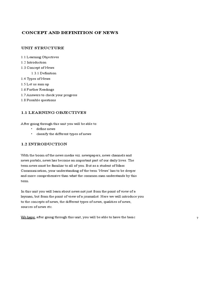 1-Concept and Defination of News | PDF | News | Journalism