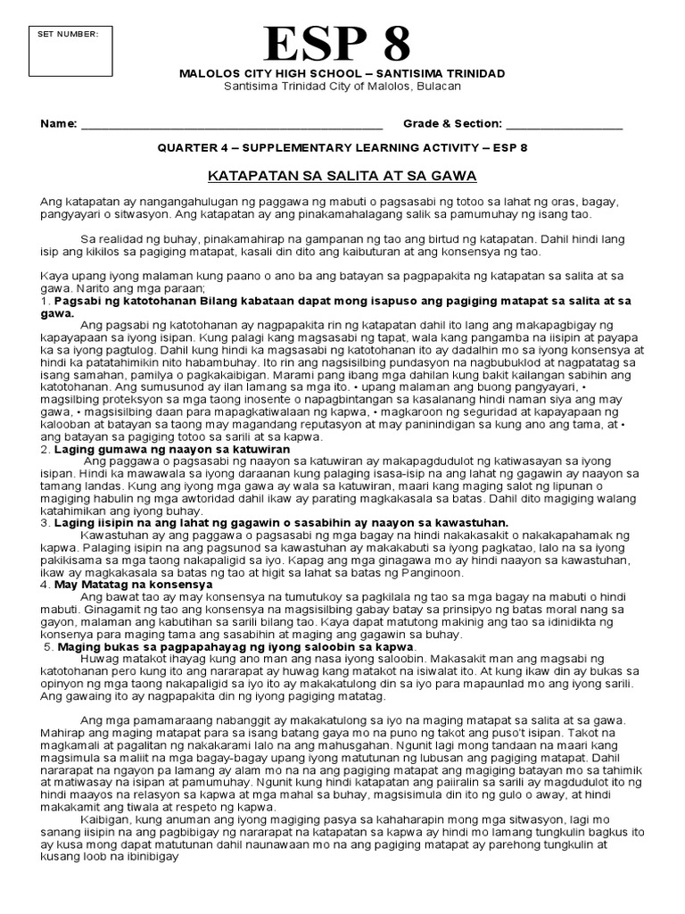 Esp 8 Q4 Sla WK 3 | PDF