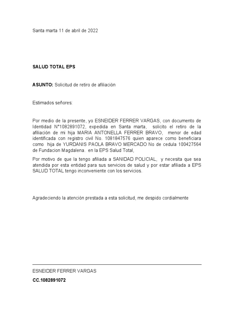 Carta de Retiro de EPS | PDF