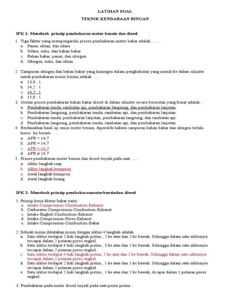 Latihan Soal TKR Gabungan Oke | PDF