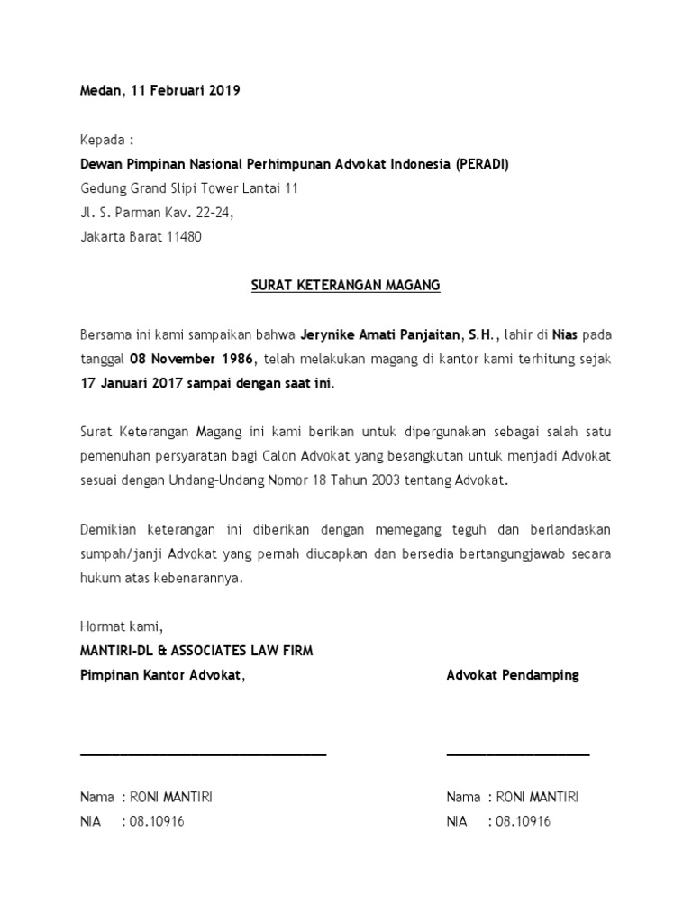 Surat Keterangan Magang 1 | PDF