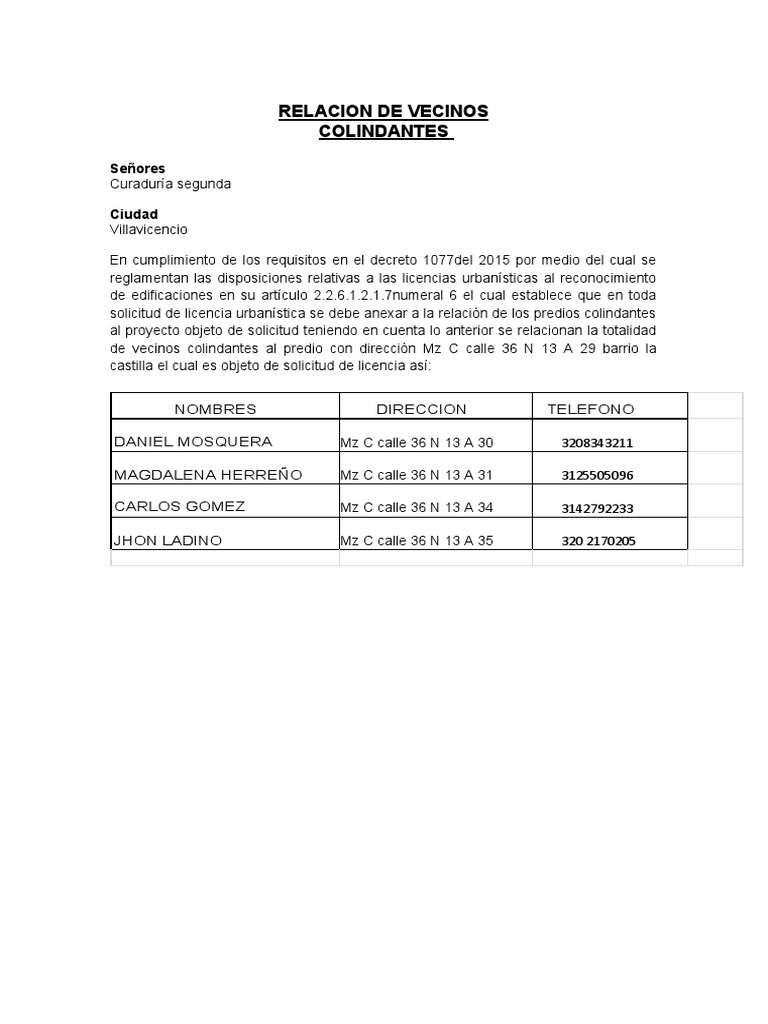 Relacion de Colindantes | PDF
