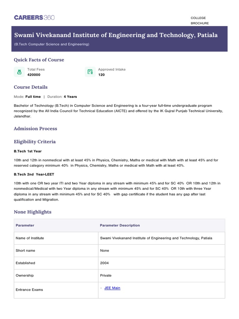 B.Tech Computer Science and Engineering-Swami Vivekanand Institute of Engineering and Technology ...