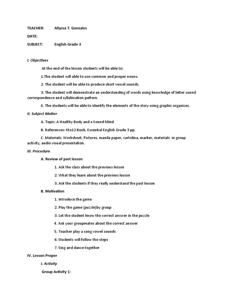 Lesson Plan | PDF | Consonant | Vowel