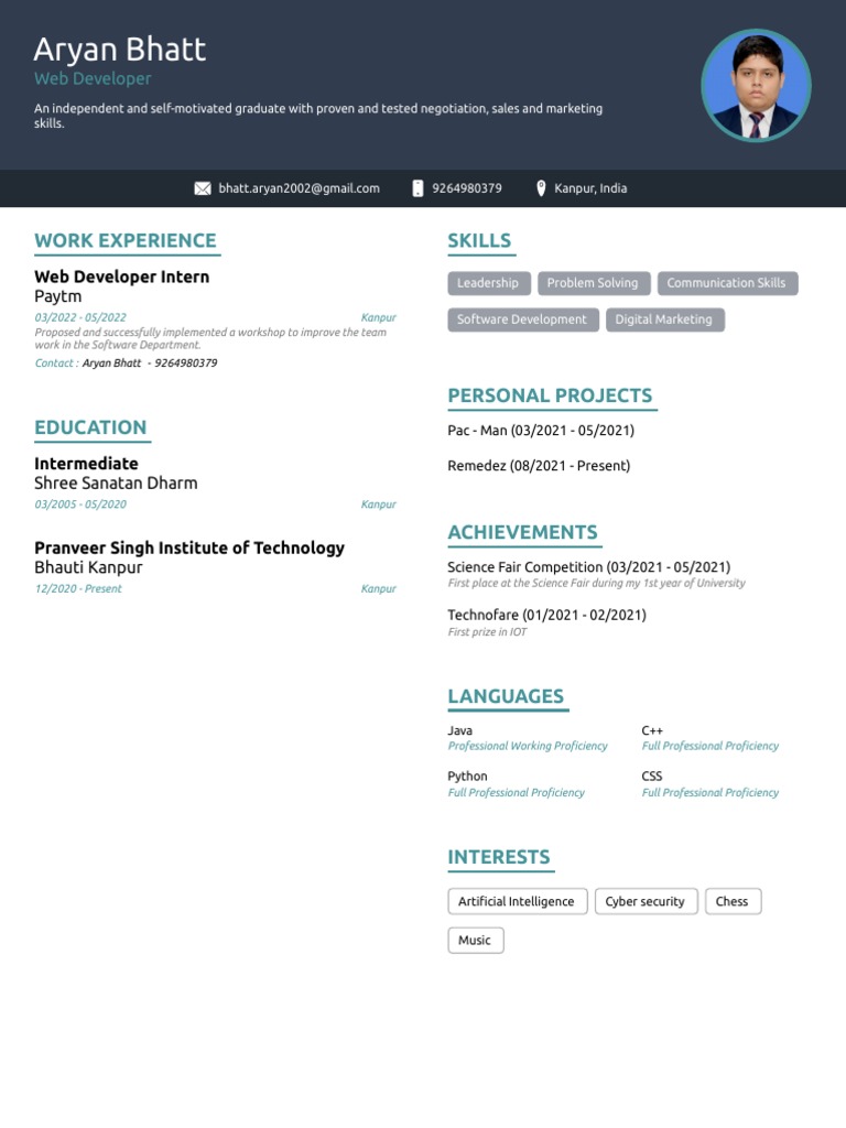 Aryan's Resume | PDF | Software Development | Information Technology