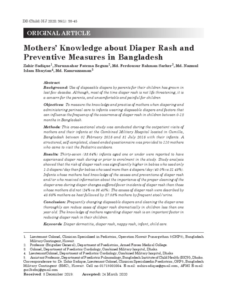 Mothers' Knowledge About Diaper Rash and Preventive Measures in ...