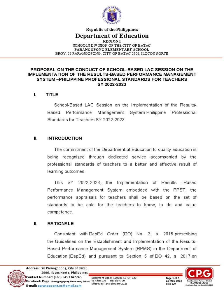 Department of Education: Schools Division of The City of Batac Brgy. 26 ...