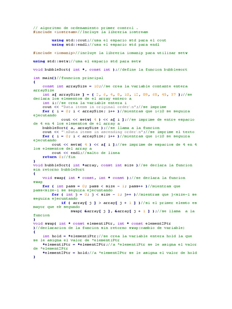 Algoritmo De Ordenamiento Primer Control Descargar Gratis Pdf Matemáticas Aplicadas Algoritmos