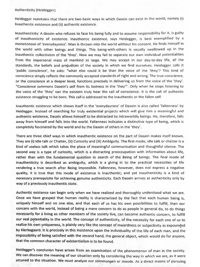 Authenticity - Heidegger | PDF