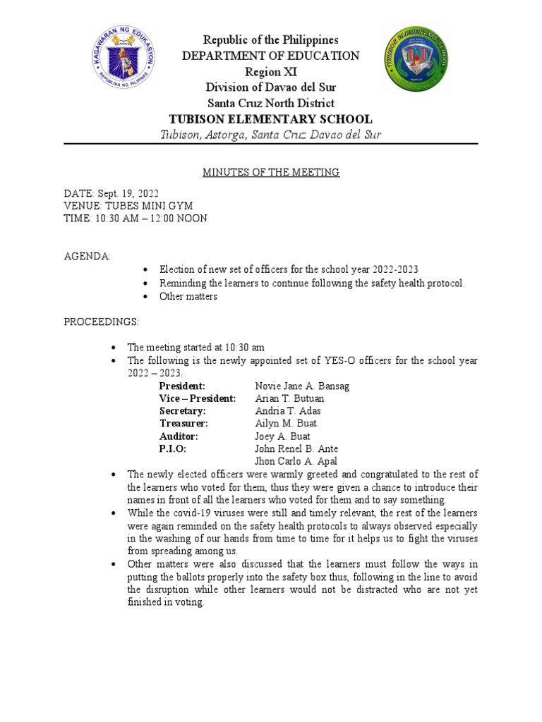 Minutes of YES-O Officer Election | PDF | Government | Elections