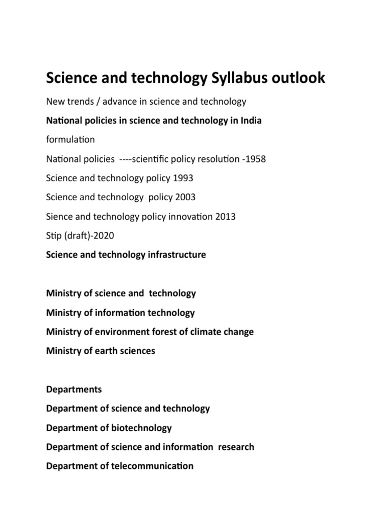 Science and Technology Syllabus | PDF
