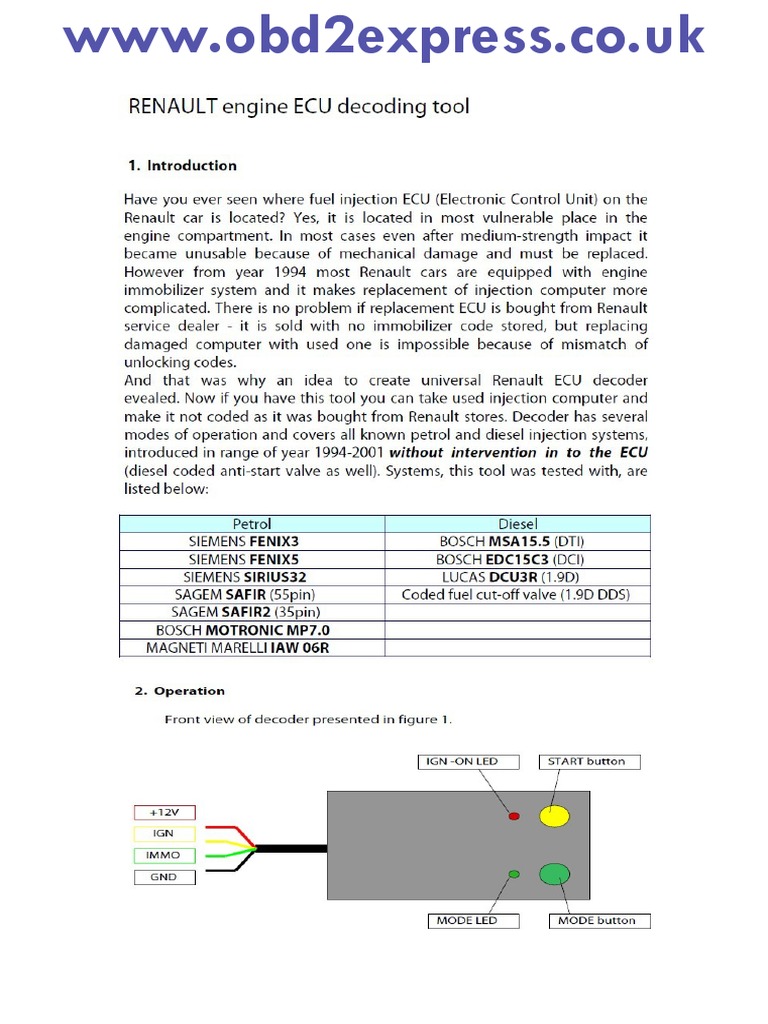 Renault Ecu Decoder User Manual Obd2express | PDF