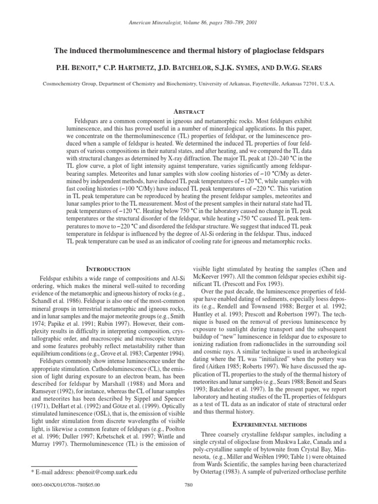 American Mineralogist - Benoit Et Al. - 2001 - The Induced Thermoluminescence and Thermal ...