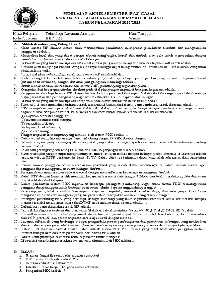 Kisi-Kisi Soal Pas TLJ Xii | PDF