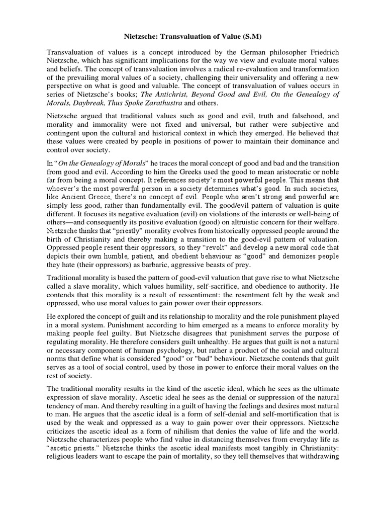 Transvaluation of Values | PDF | Friedrich Nietzsche | Good And Evil