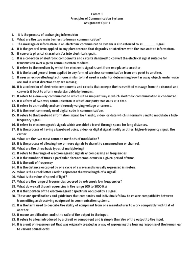 Comm 1 Assign Quiz 1 | PDF | Telecommunications | Radio
