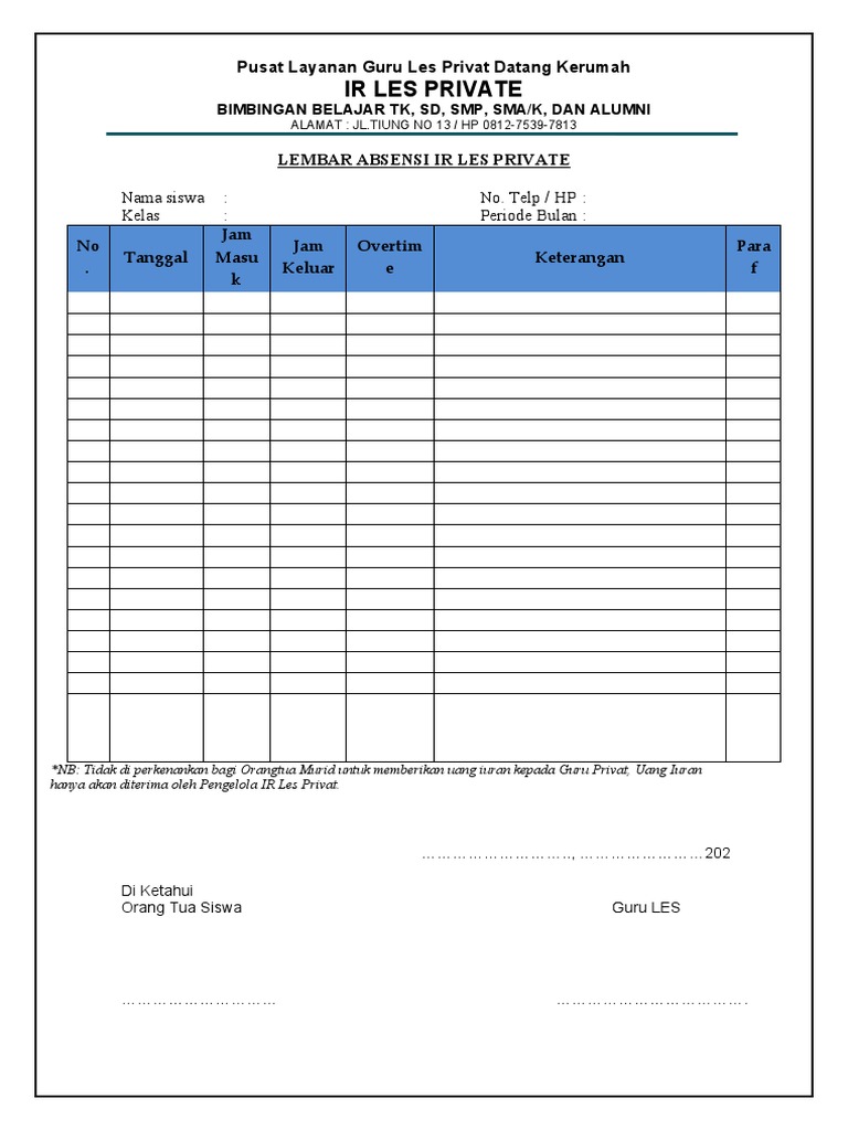 Absensi Les Ir Private | PDF