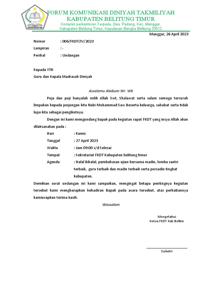 Surat Undangan FKDT | PDF