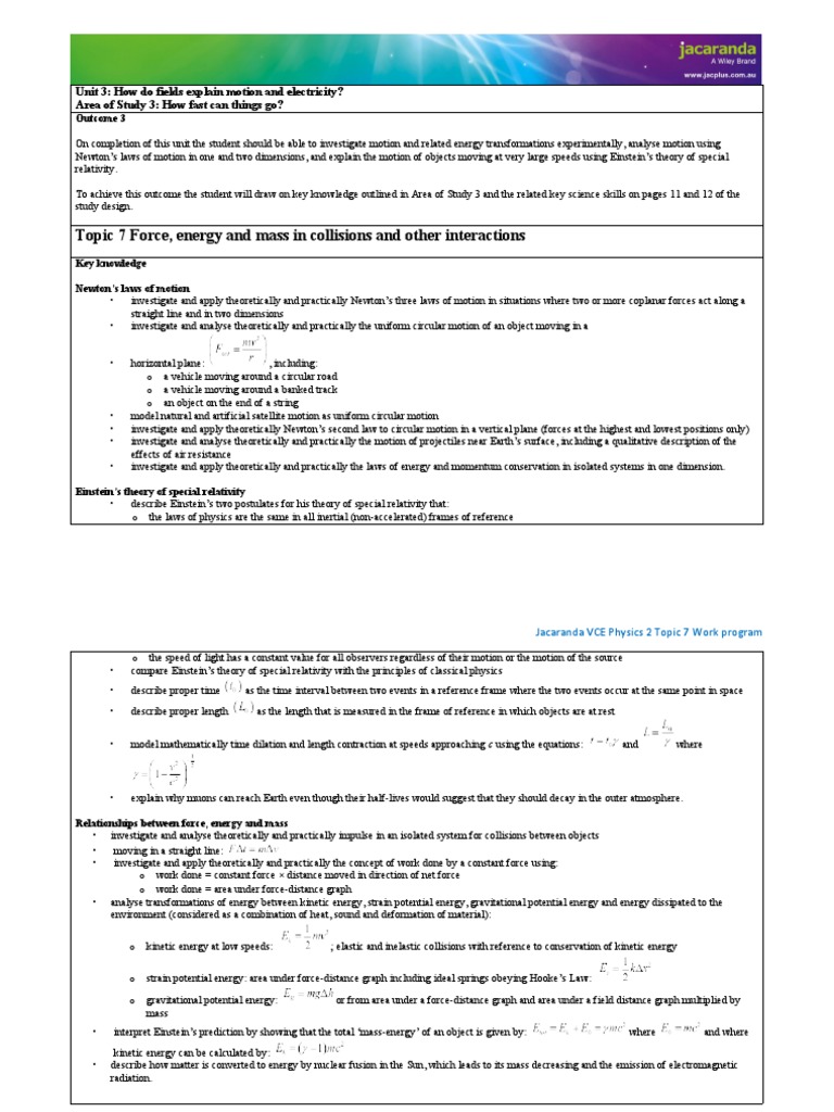 Topic 7 Force, Energy and Mass in Collisions and Other Interactions | PDF | Force | Collision