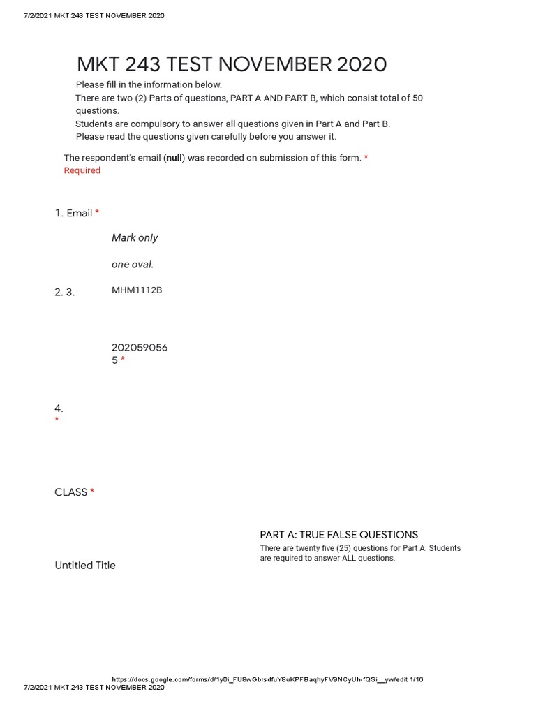 MKT 243 TEST NOVEMBER 2020 - Google Forms | Descargar gratis PDF ...