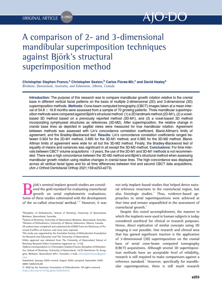 2d and 3D Mandibular Superimposition | PDF