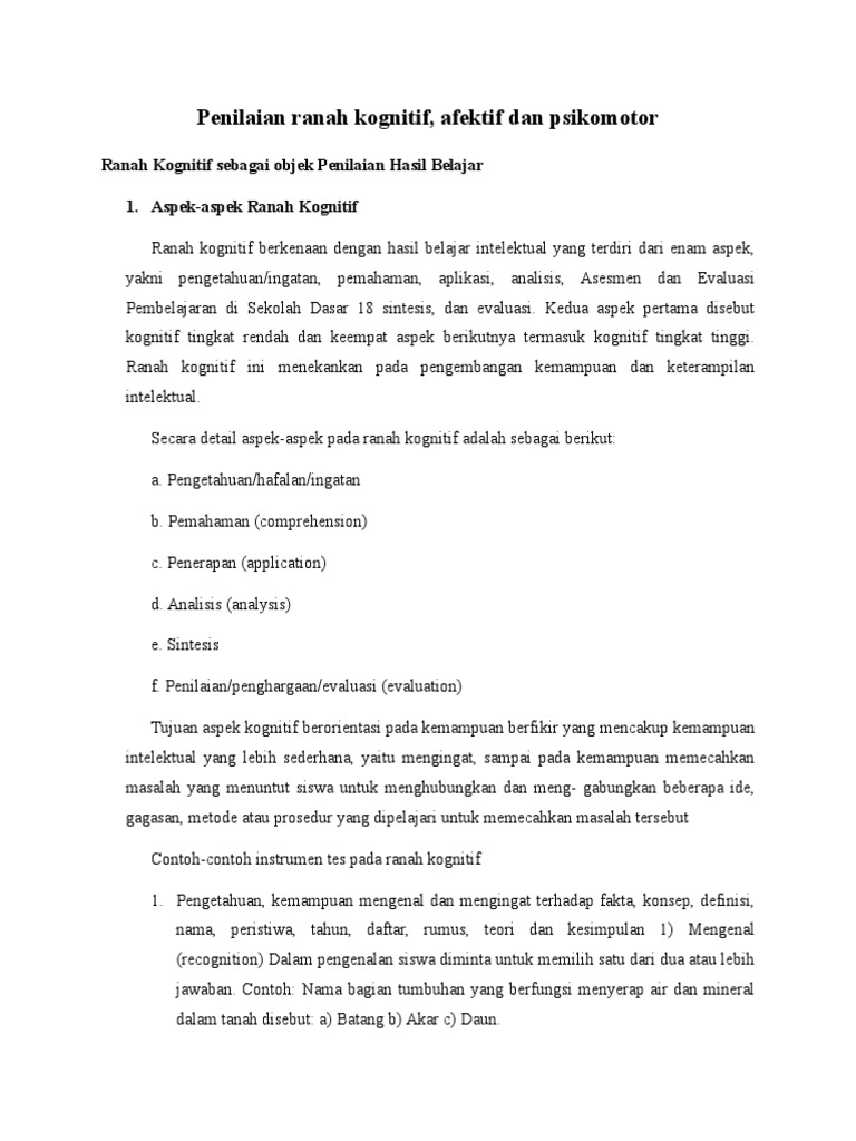 Penilaian Ranah Kognitif, Afektif, Psikomotorik | PDF