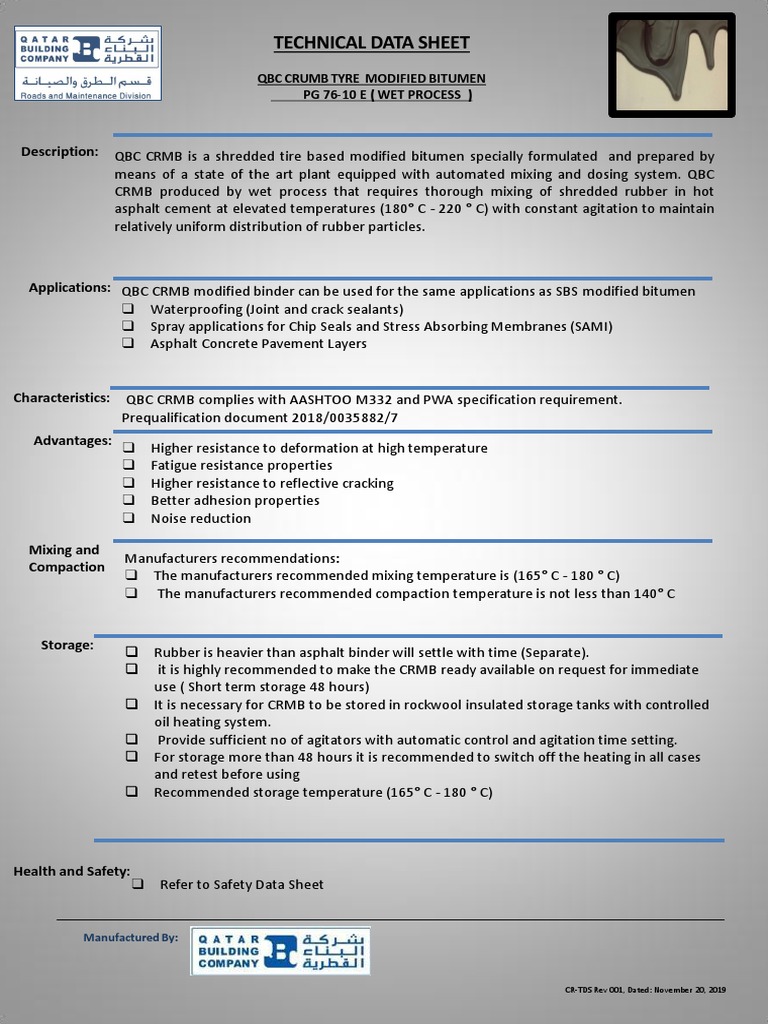 QBC CRMB TDS Rev 0 | PDF | Asphalt | Building Technology