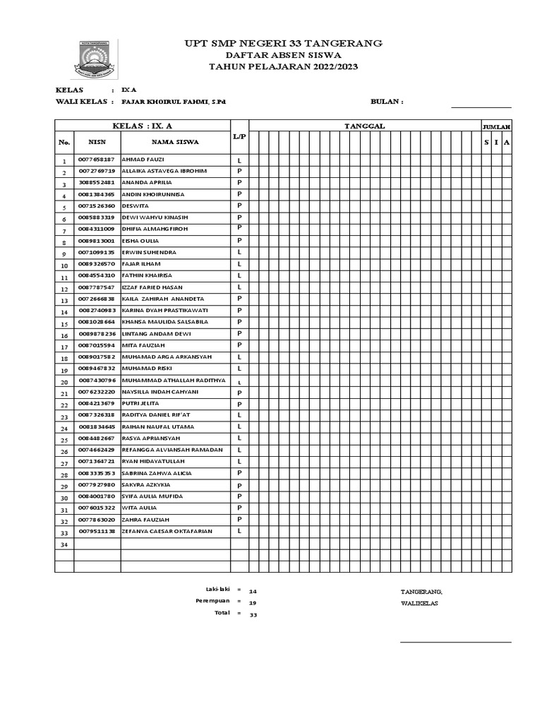 Absen Kelas 2022 - 2023 Fix | PDF