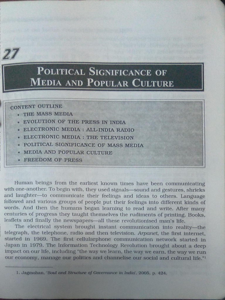 Unit 4 Understanding The Political Significance of Media and Popular ...