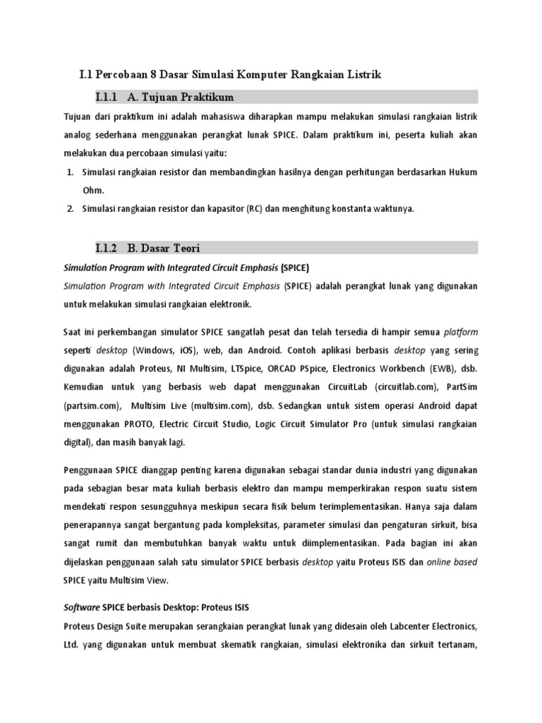 Percobaan 8 Dasar Simulasi Komputer Rangkaian Listrik | PDF