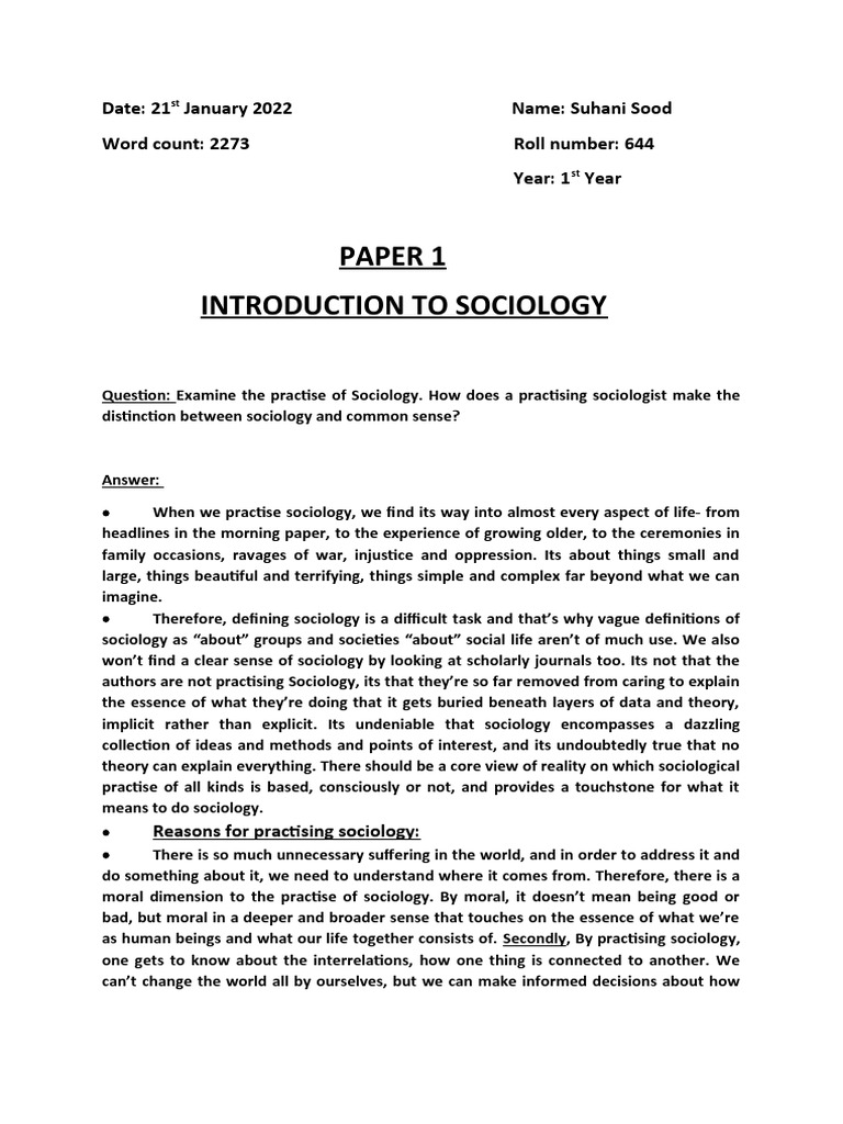 Assignment 1 | PDF | Sociology | Common Sense