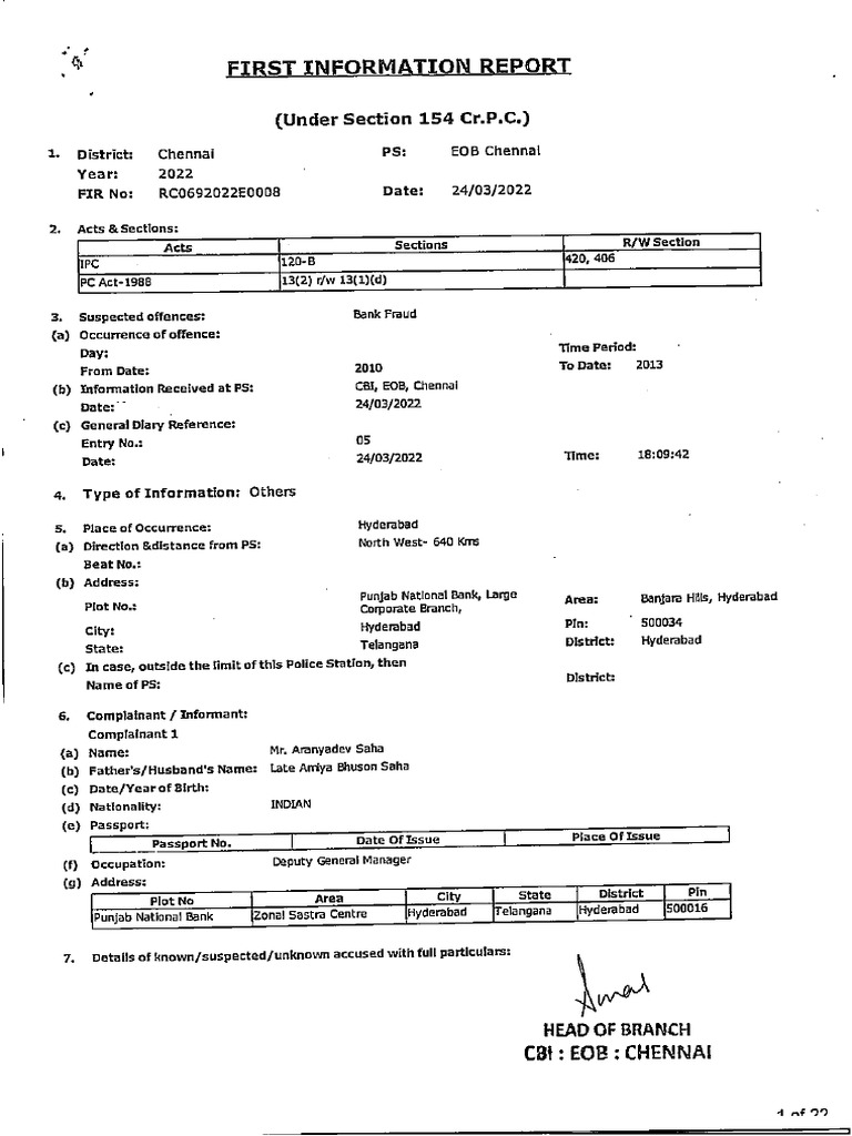 Cbi Fir Chincholi - 0001 | PDF