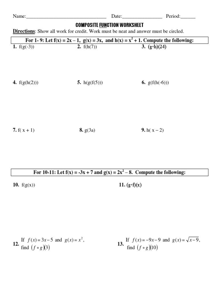 Composite Function Worksheet | PDF
