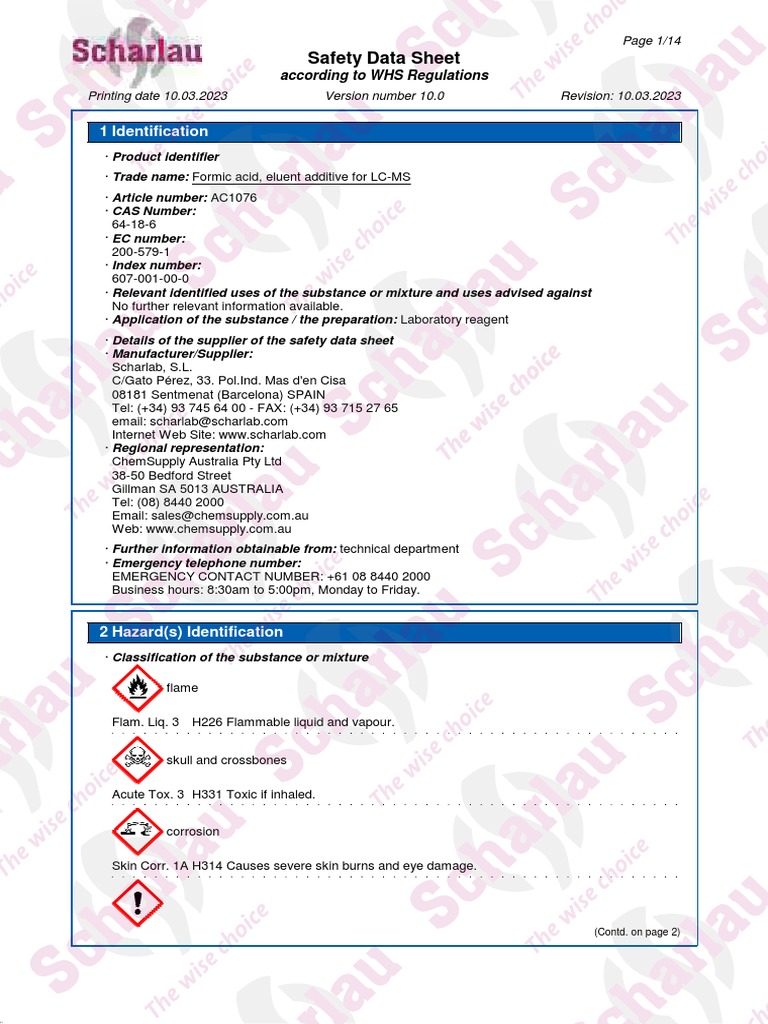 Formic Acid MSDS - ChemSupply Australia | PDF | Firefighting ...