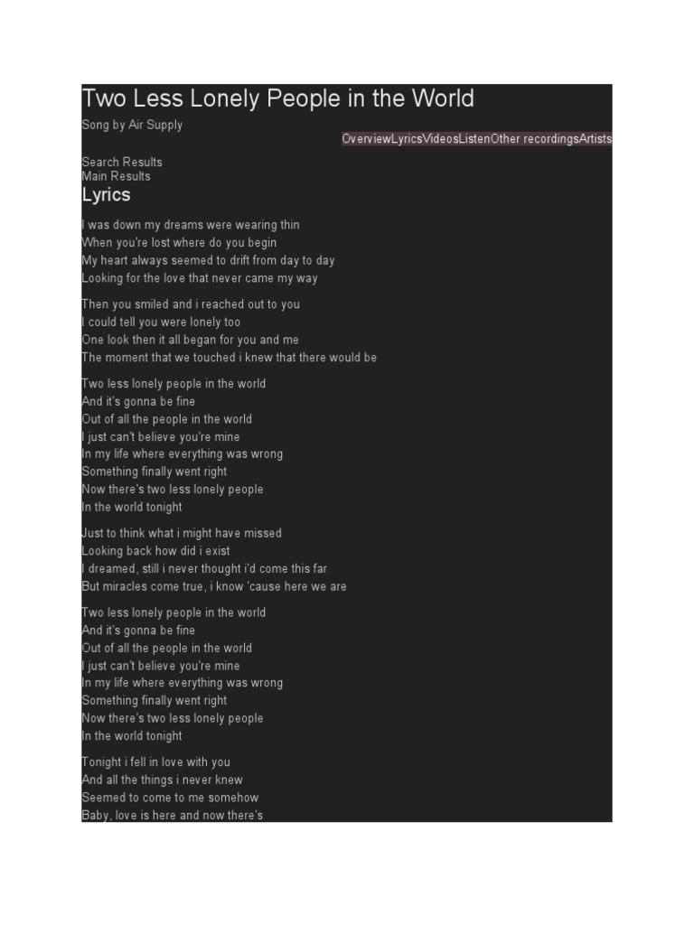 Two Less Lonely People | PDF