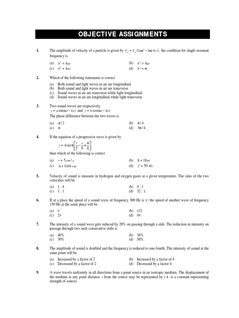 Waves And Sound 04 Assignment Pdf Sound Waves