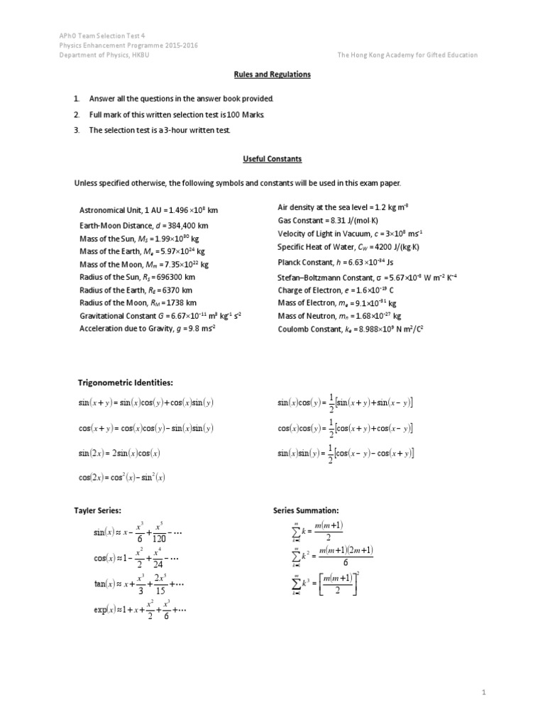 APhO 2015-2016 Selection Test 4 | PDF | Orbit | Electron