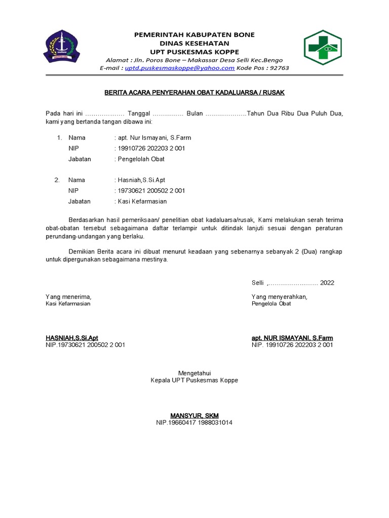 Berita Acara Obat Expired 2022 | PDF