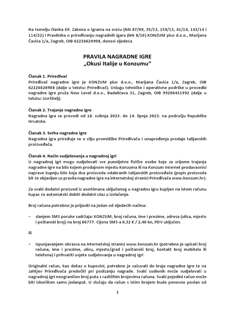 Konzum Okusi Italije U Konzumu Pravila Zadnja Verzija | PDF