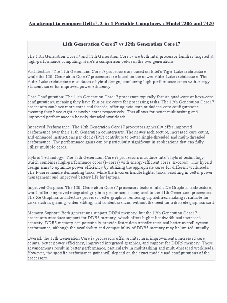 Comparision of I7 Portables | PDF | Random Access Memory | Multi Core Processor